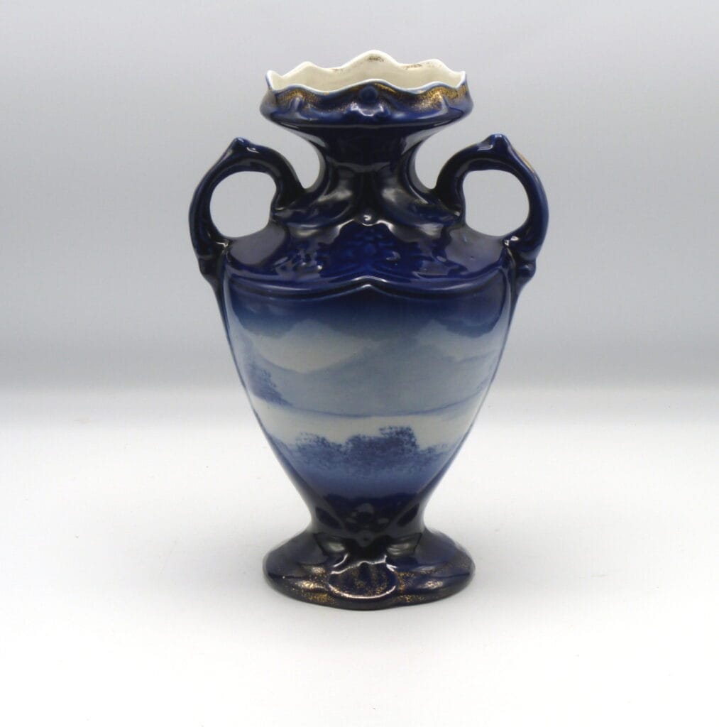 Flow Blue Cherub Twin Handled Vase - Jackie's Antique Showcase