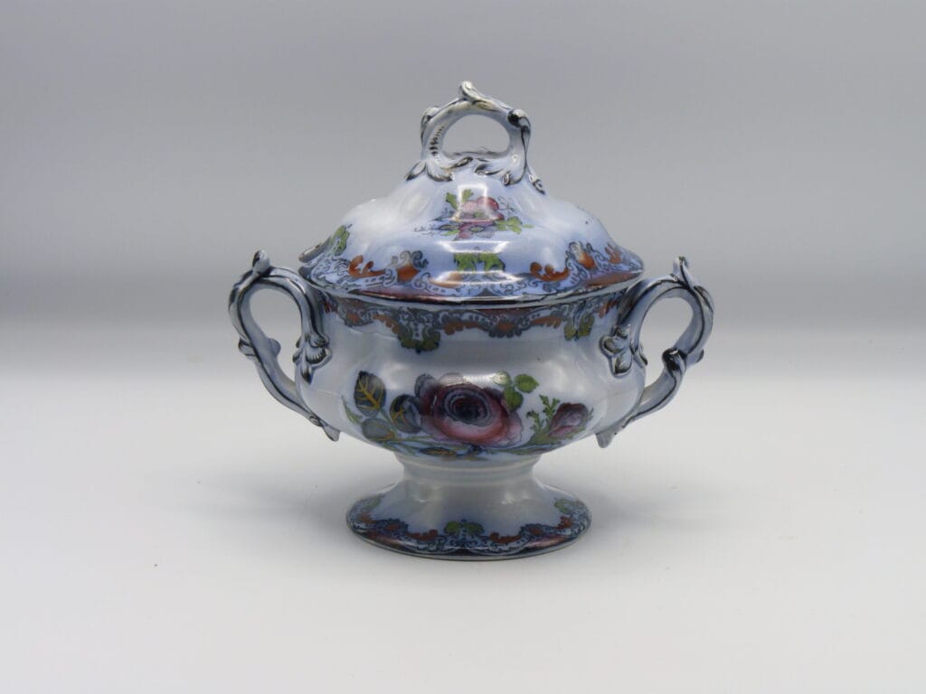 Flow Blue Polychrome Sauce Tureen - Touch of Mulberrry - Hand Painted ...