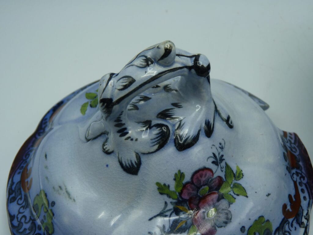 Flow Blue Polychrome Sauce Tureen - Touch of Mulberrry - Hand Painted ...