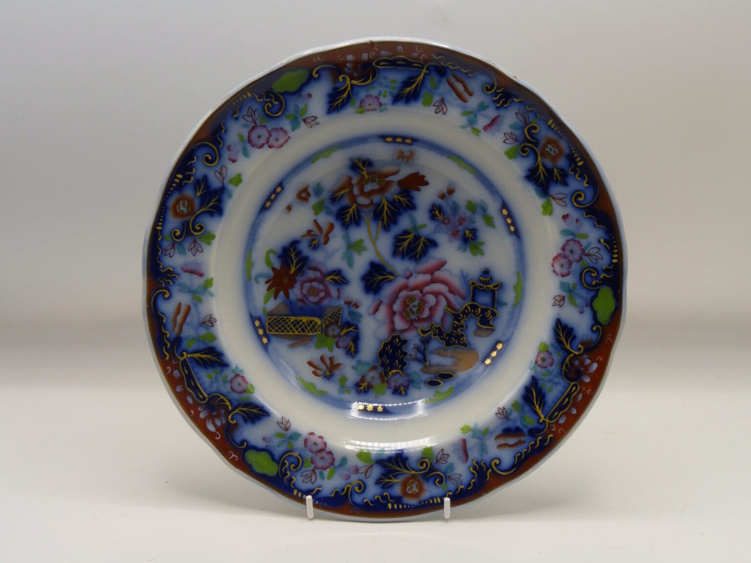 Flow Blue Polychrome - Copeland - Plate - Jackie's Antique Showcase
