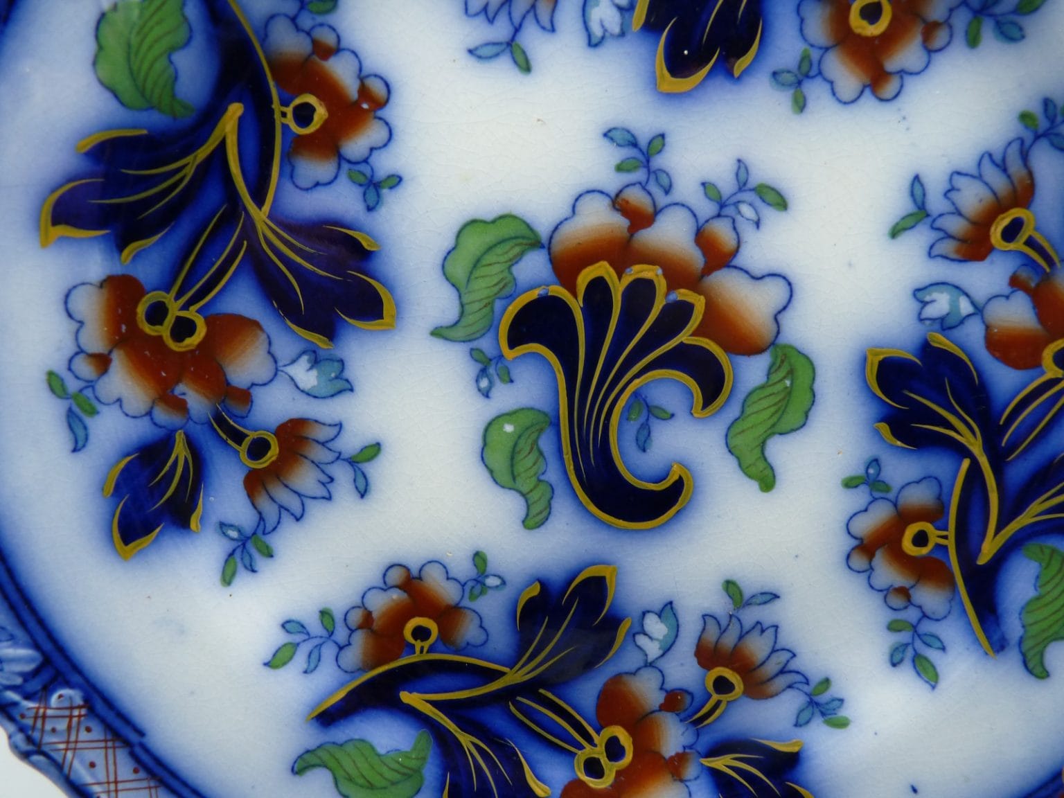2 Stunning Flow Blue & Polychrome Plates - Jackie's Antique Showcase